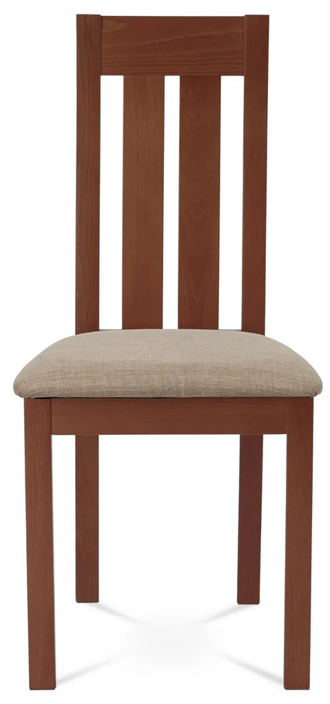 AUTRONIC Jídelní židle, masiv buk, barva třešeň, látkový béžový potah BC-2602 TR3