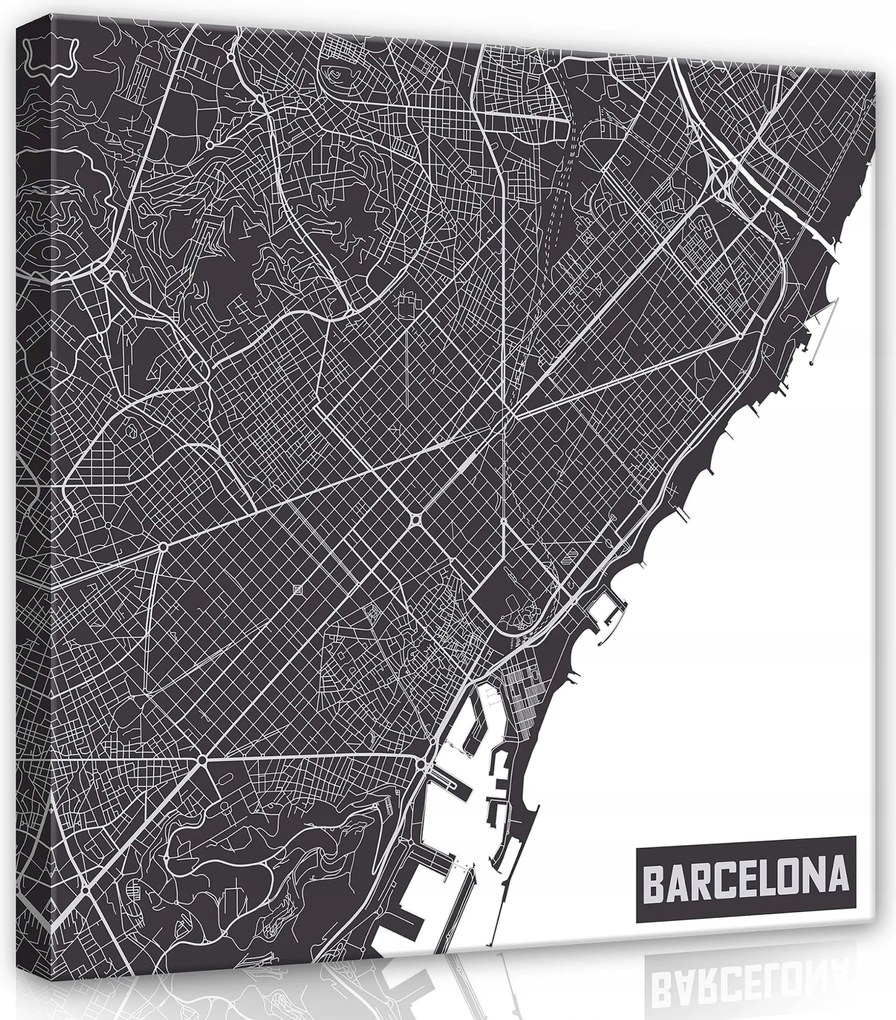 Obraz 80x80 Barcelona mapa města urbanismus minimalismus černobílý
