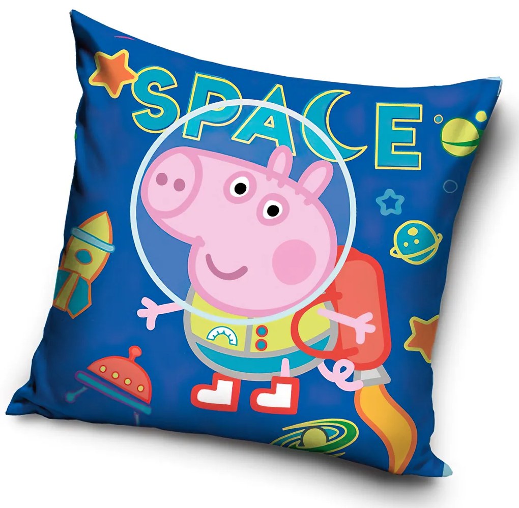 Carbotex dětský polštář PRASÁTKO PEPINA (PEPPA) TOMÍK MALÝ ASTRONAUT, modrý 40x40cm