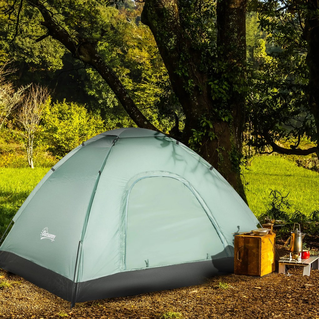 Outsunny stan pro 2 osoby na kempování, maskovací kupolovitý stan, lehký, ventilovaný, snadno se skládá s zipovými dveřmi, úložným prostorem, taška n…