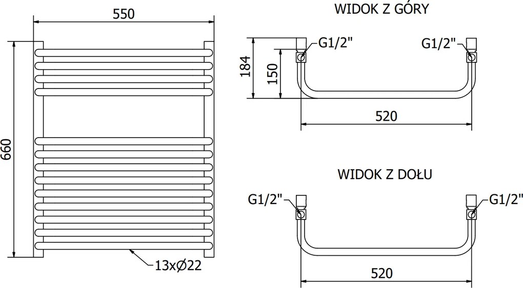 Mexen Apollo, elektrické topné těleso 660x550 mm+ topná tyč 600 W, černá, W117-0660-550-2600-70