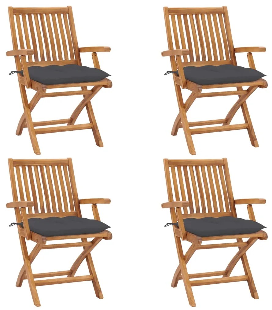 3072738 vidaXL Skládací zahradní židle s poduškami 4 ks masivní teak