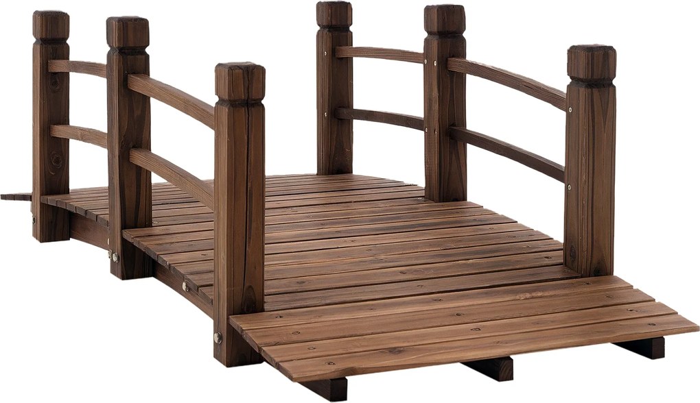 Dřevěný most Outsunny s zábradlím pro rybník, nosnost 181 kg, dekorativní most pro terasu 152,5x67x48 cm, charred wood | Aosom