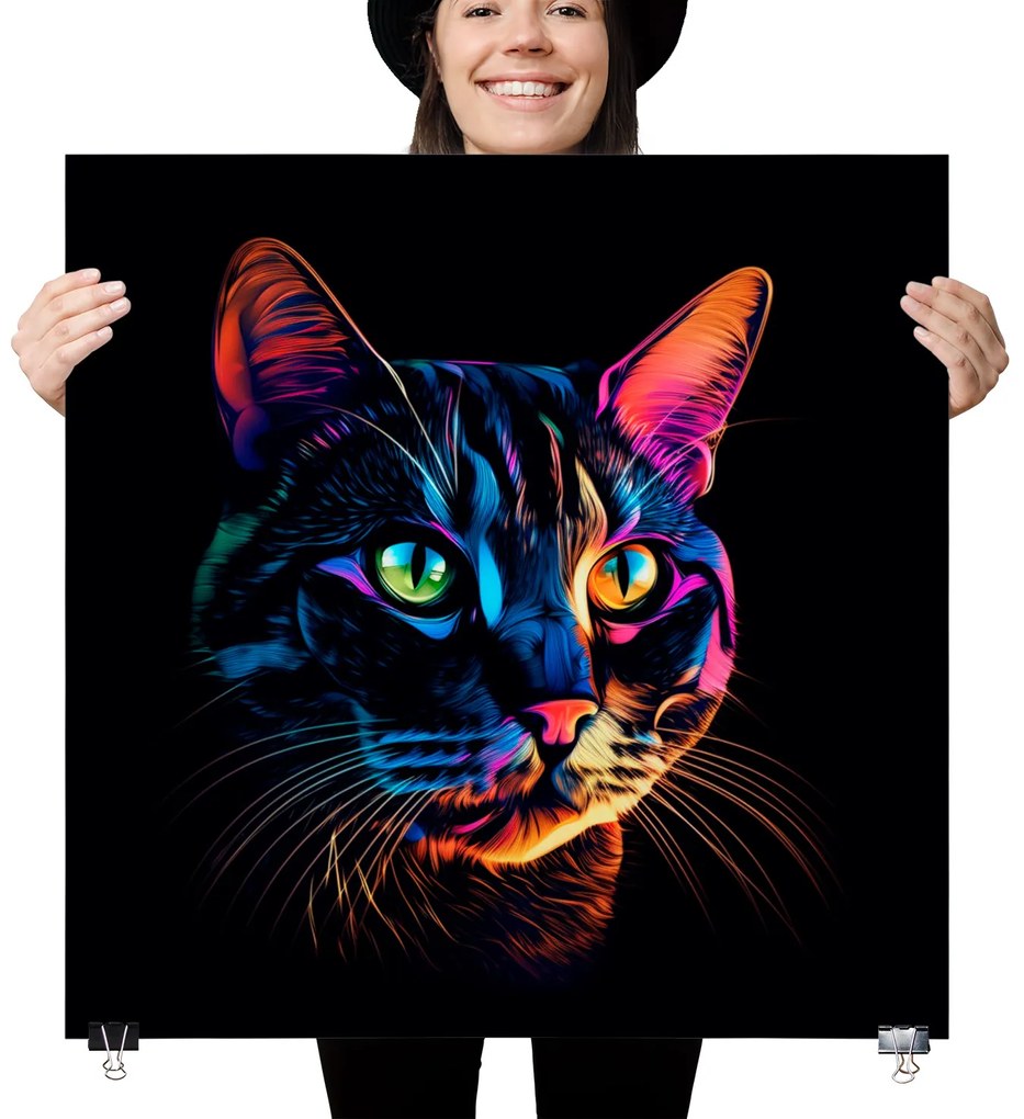 Plakát - Barevná kočka FeelHappy.cz Velikost plakátu: 80 x 80 cm