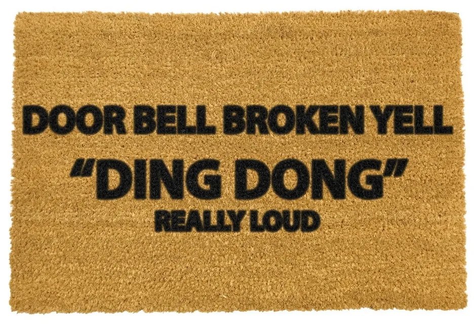 Rohožka z přírodního kokosového vlákna Artsy Doormats Yell Ding Dong, 40 x 60 cm