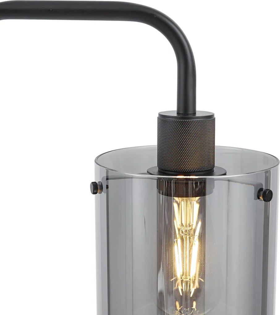 Designová stojací lampa černá s kouřovým sklem - Domo