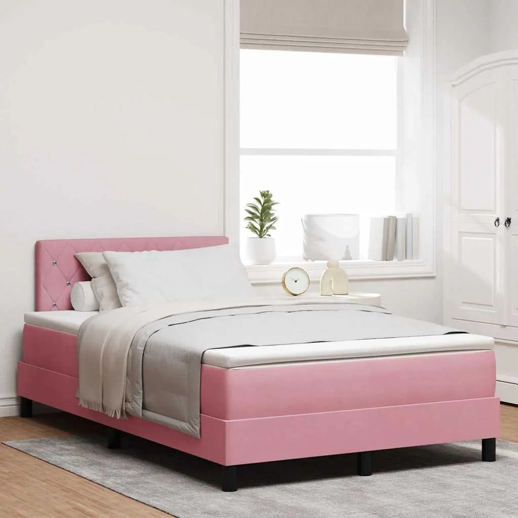 Postel s boxspringem s matrací s čelo Růžová 120 x 190 cm samet 3339097
