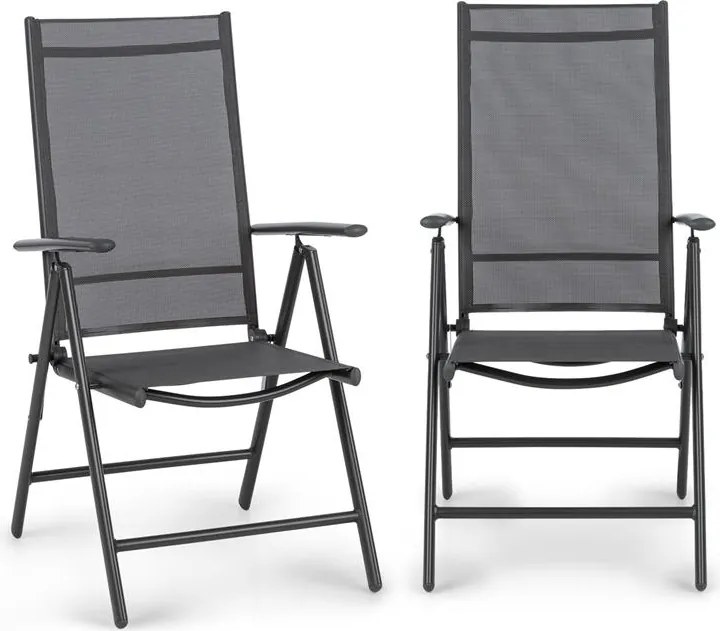 Blumfeldt Almeria Garden Chair, skládací židle, sada 2 kusů, 56,5 x 107 x 68 cm, Comfortmesh, antracitová