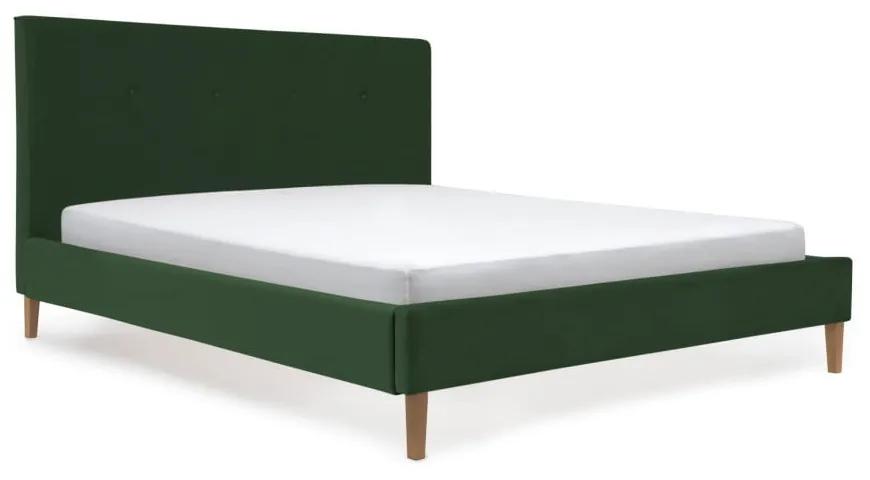 Tmavě zelená postel s přírodními nohami Vivonita Kent, 180 x 200 cm