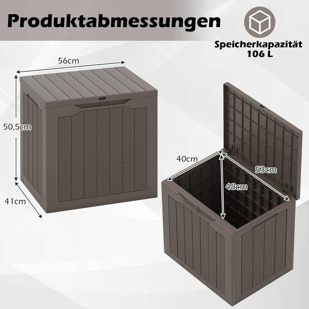 Costway Venkovní úložný box 96 L palubní box s uzamykatelným víkem a opleteným
