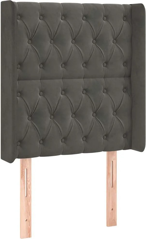 Čelo postele s LED tmavě šedé 83 x 16 x 118/128 cm samet 3124415