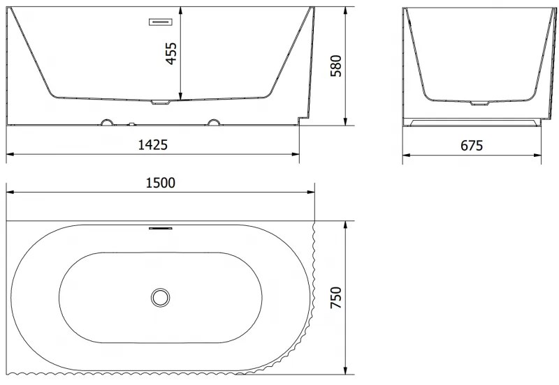 Mexen Gia, volně stojící rohová vana, drážkovaná, levá, 150 x 75 cm, bílá lesklá, měděná matná, 52701507500L-65