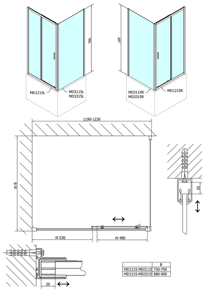 POLYSAN - DEEP boční stěna 900x1500 cm, čiré sklo MD3315
