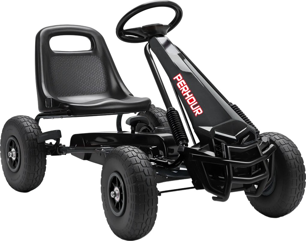 AIYAPLAY Tretkart Go-Kart pro děti s nastavitelným sedadlem, EVA kola, manuální spojka a brzda, 110 x 61 x 62 cm, černá