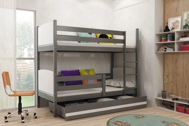 Dětská patrová postel TAMI se šuplíkem 160 cm - barva grafit