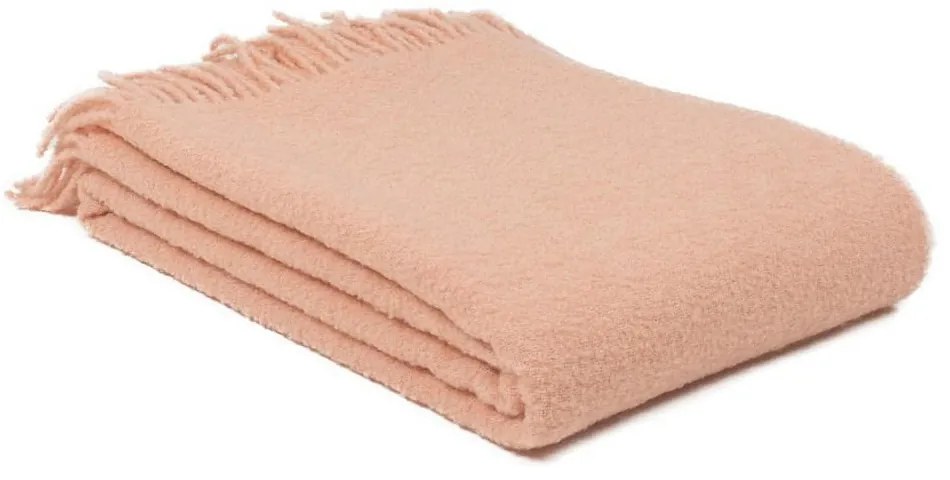 Kampol Deka z merino vlny Bukle 140x200 lososová s třásněmi