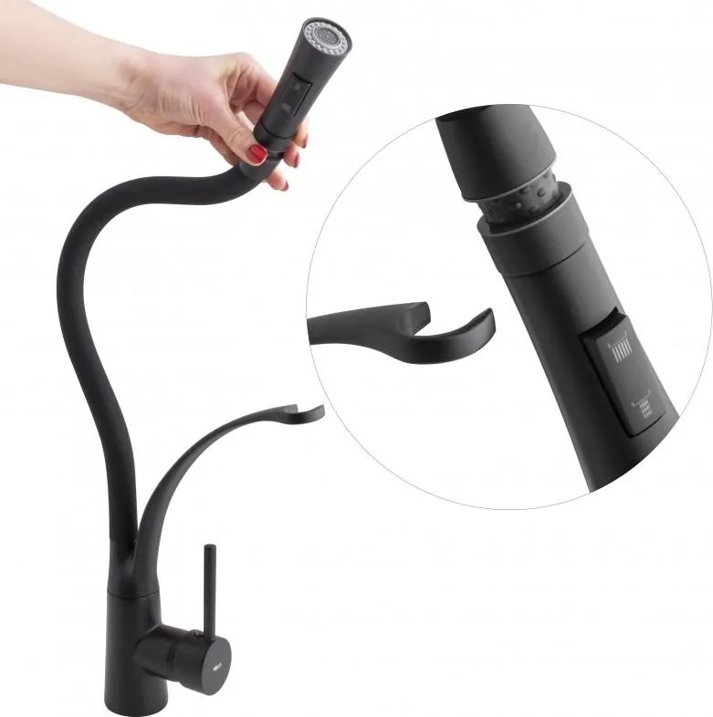 Erga Zefir, vysoká dřezová baterie s elastickým ramenem h-430, černá matná, ERG-YKA-BZ.ZEFIR-BLK
