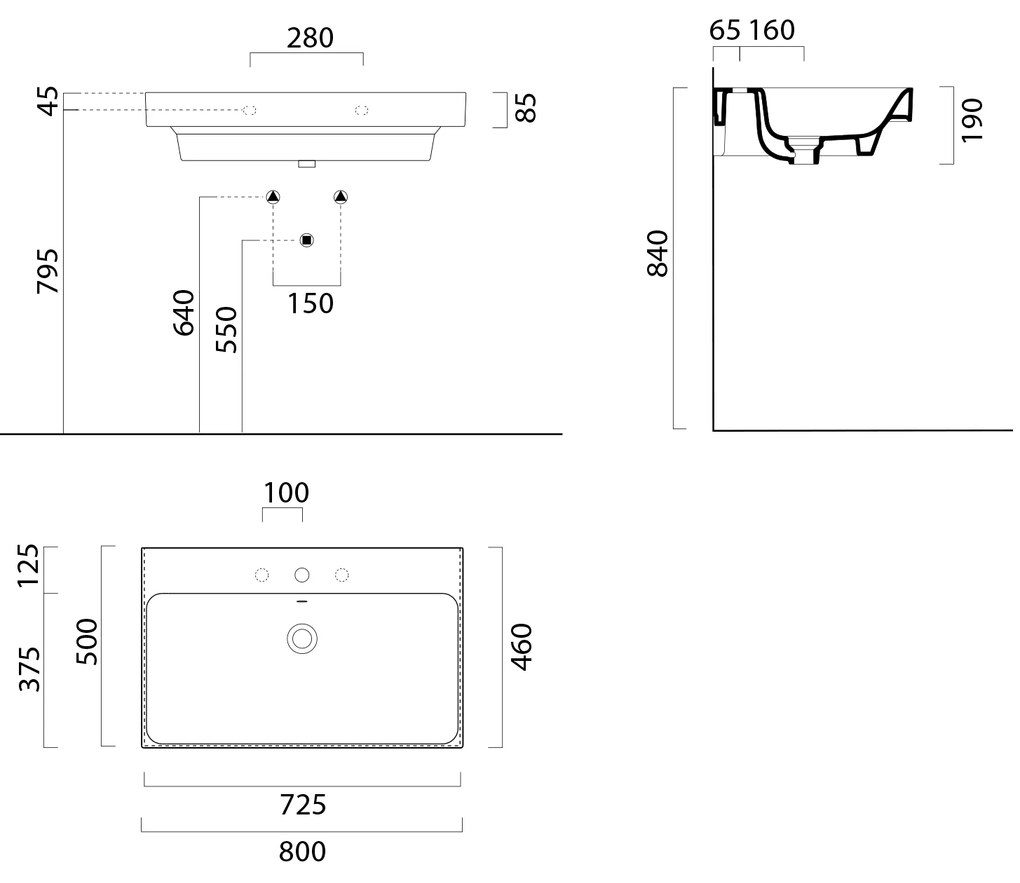 Sapho, NUBES keramické umyvadlo 80x50 cm, bílá ExtraGlaze