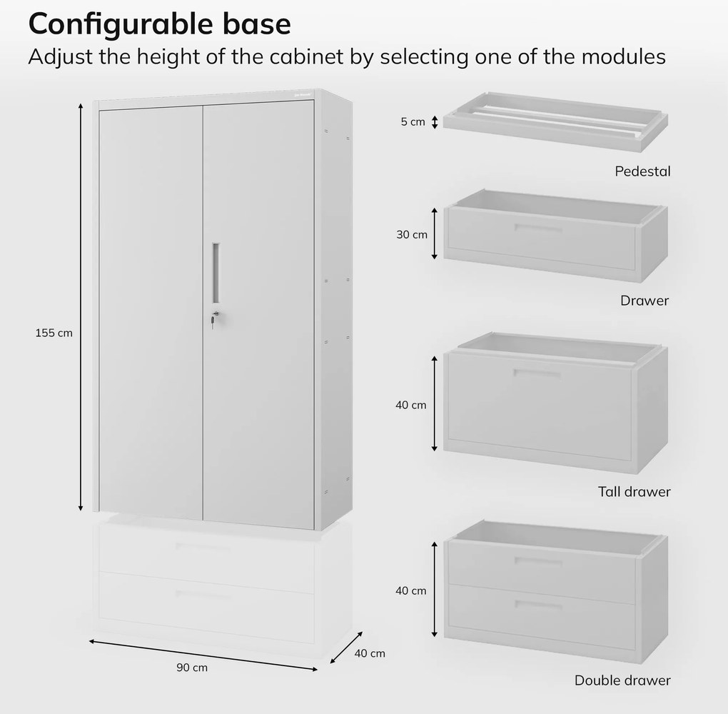 Kovová skříň MEGAN – šedá, bez zásuvky, 160 cm