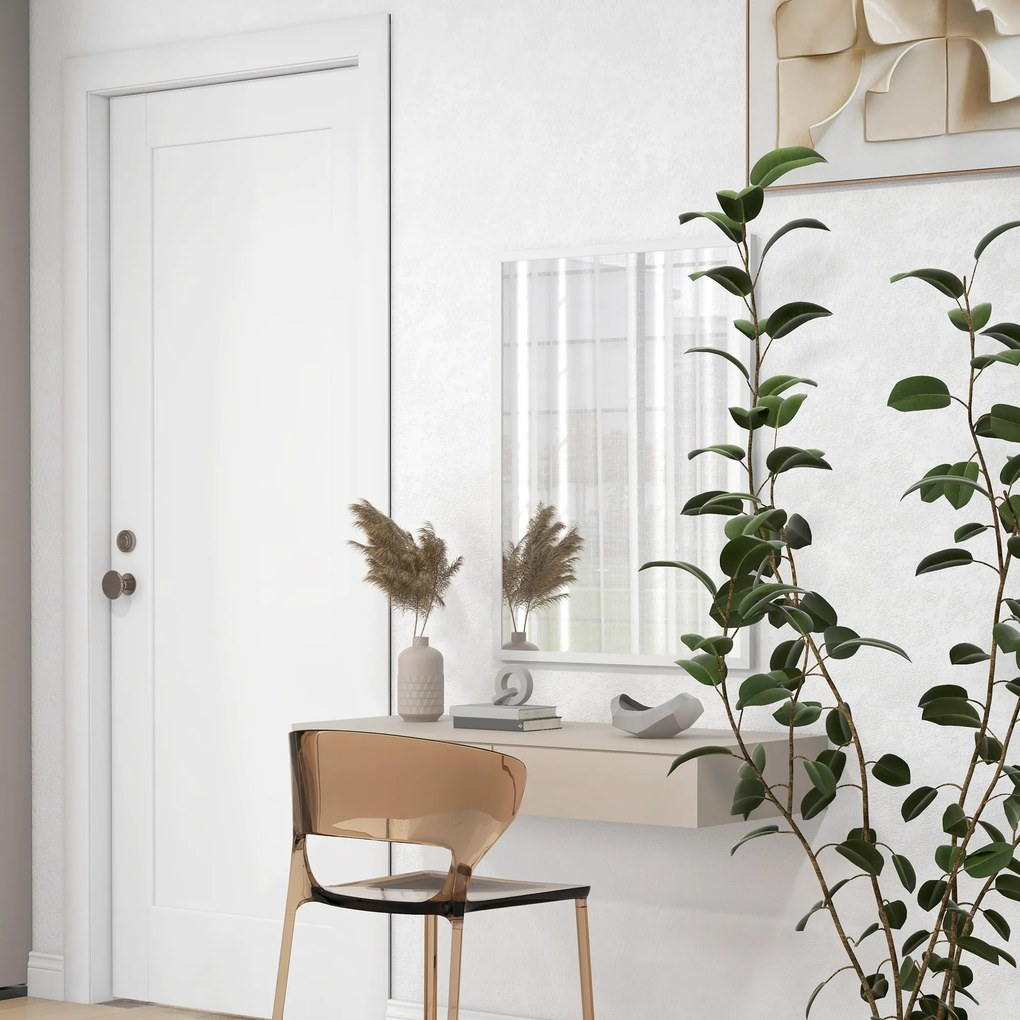 HOMCOM Obdélníkové Zrcadlo na Zeď 60 x 80 cm, MDF Rám, ideální do koupelny, obývacího pokoje nebo ložnice, bílá
