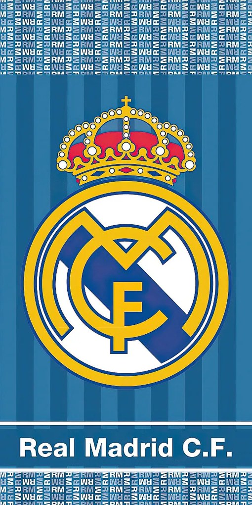 Carbotex Fotbalová plážová osuška REAL MADRID BLUE STRIPES, modrá, froté, 70x140cm