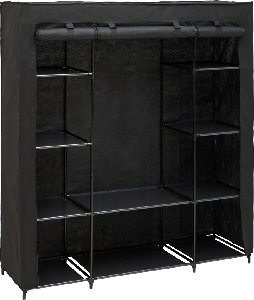 Textilní šatní skříň DRESSY dvojitá se 2 policemi, 155 x 45 x 165 cm - černý