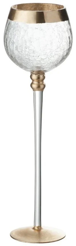 Skleněný antik svícen na noze s popraskáním Gold - Ø 9*30cm