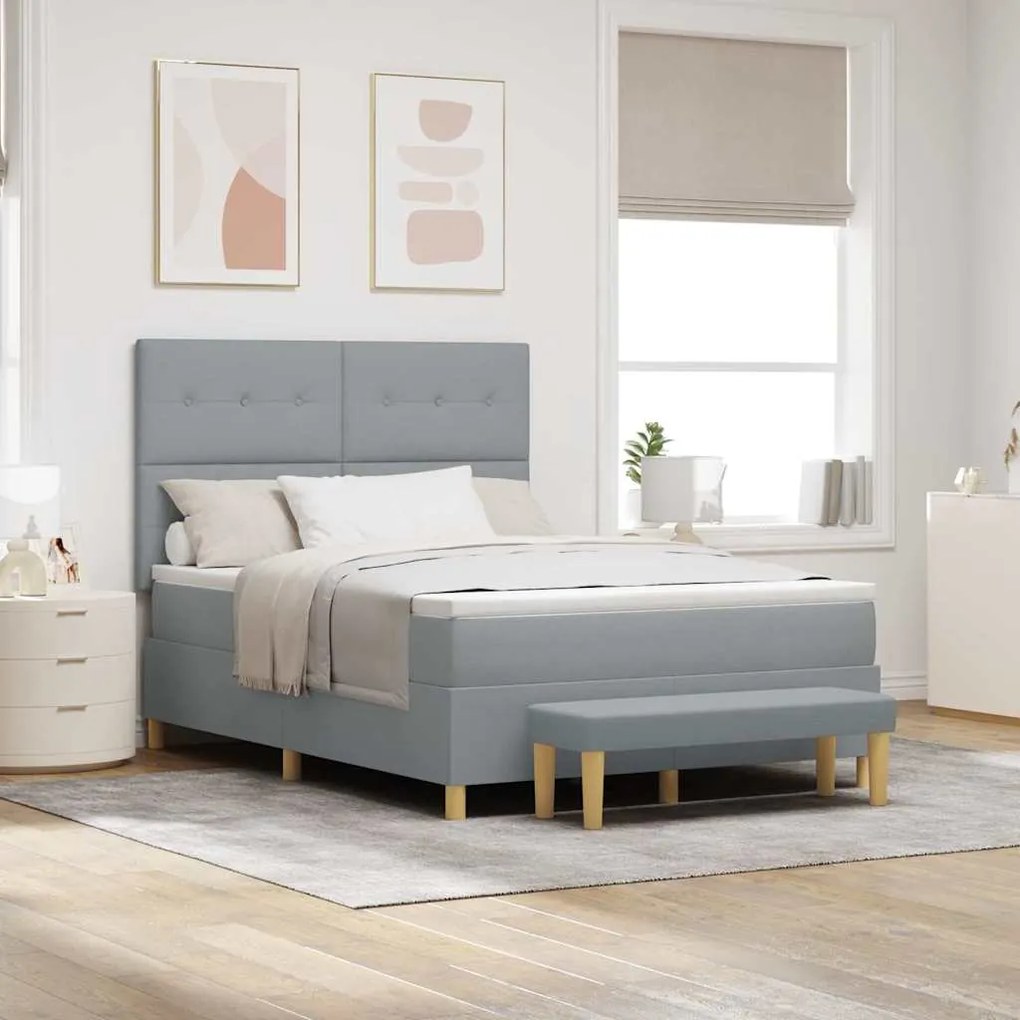 Postel s boxspringem s čelo Světle šedá 190 x 140 cm textil 3344296