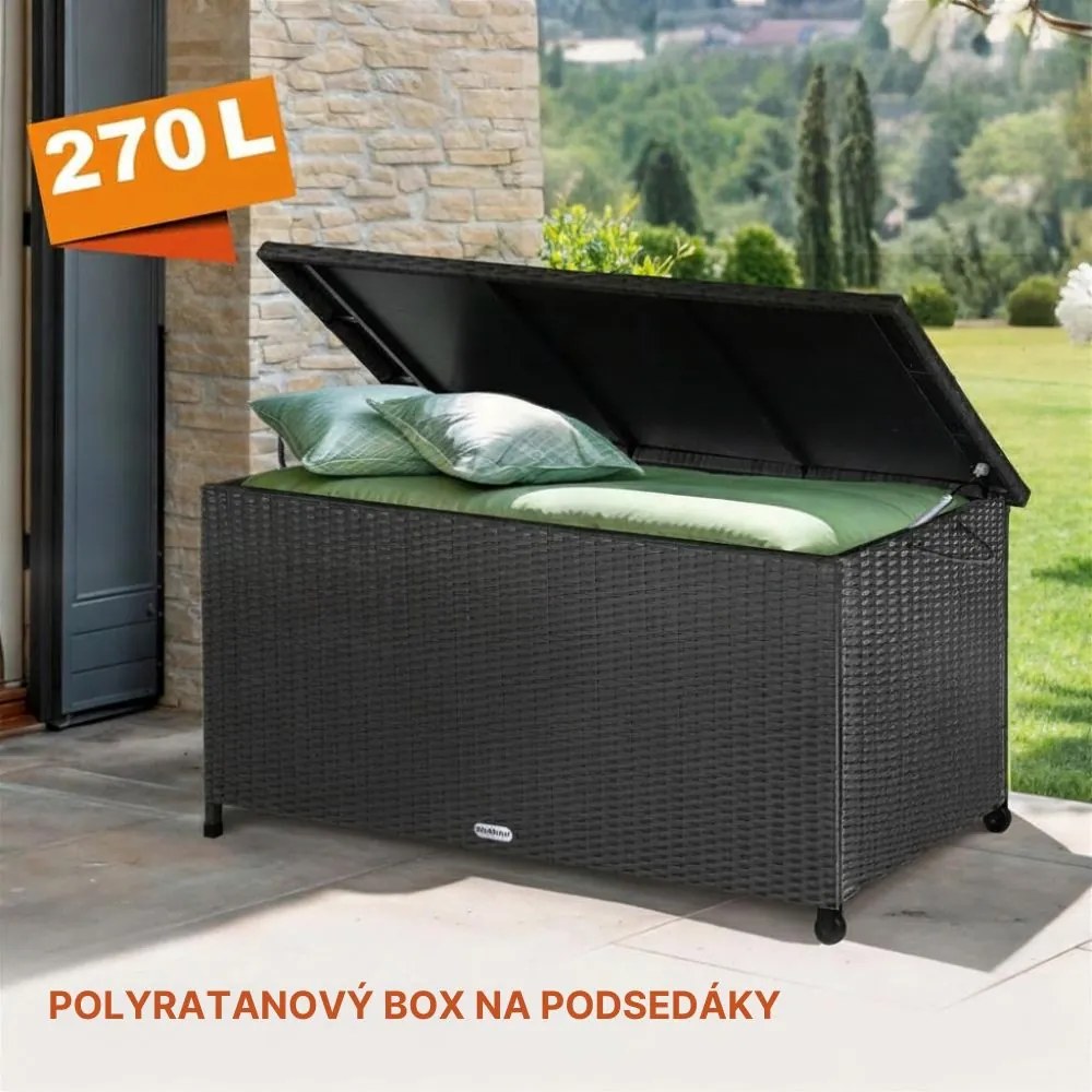 Polyratanový úložný box RICCO, 117 x 53 x 60cm, černá Casaria