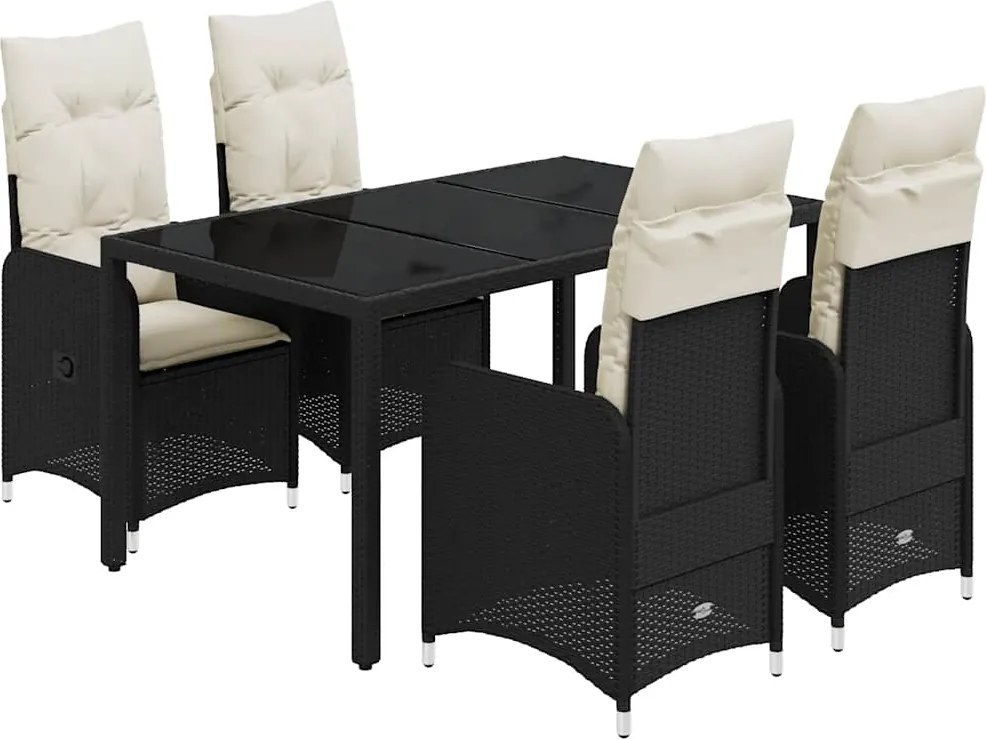 5dílný zahradní bistro set s poduškami černý polyratan 3276990