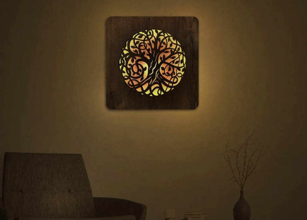Li-Go "Strom života" světelný obraz s baterií 62x62cm varianta: ovládání na obraze bez dálkového ovladače, provedení: dub světlý