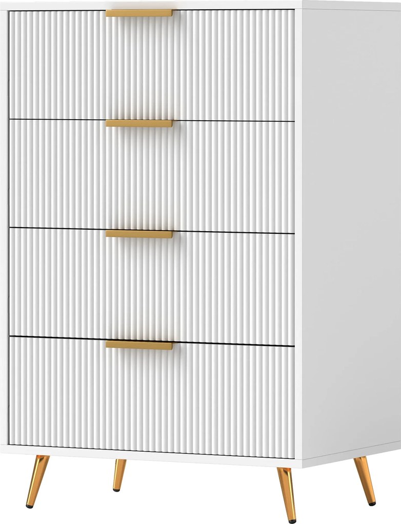 HOMCOM Skříňka se 4 zásuvkami – Moderní komoda s vlnitým designem, bezpečnostní systém proti převrácení, 60x40x90 cm, bílá | Aosom