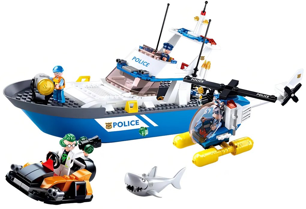 Sluban Policie M38-B0657 Loď, vrtulník a zloděj v člunu