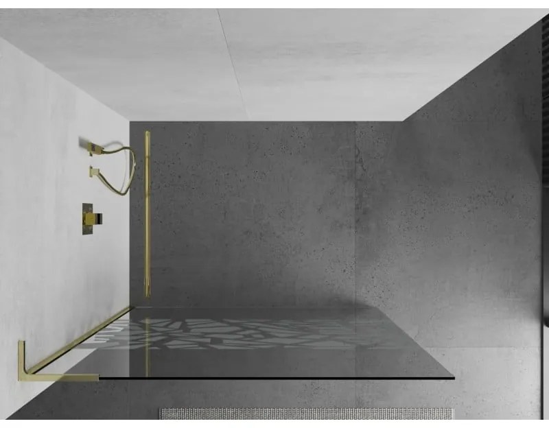 Mexen Kioto L, sprchová zástěna Walk-In 100 x 200 cm, 8mm čiré sklo bílý vzor, zlatý lesklý profil, 800-100-103-50-78