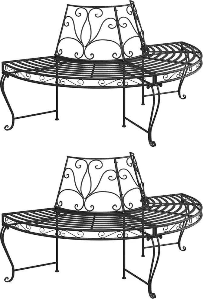 Půlkruhové lavice kolem stromu 2 ks Ø 160 cm černé ocel 3095716