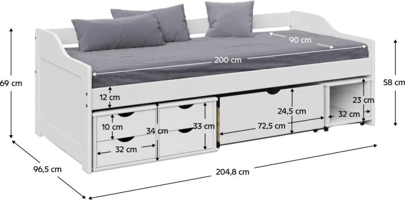 Postel MAXI NEW 90x200 s úložným prostorem masiv bílá Kondela 0000357998