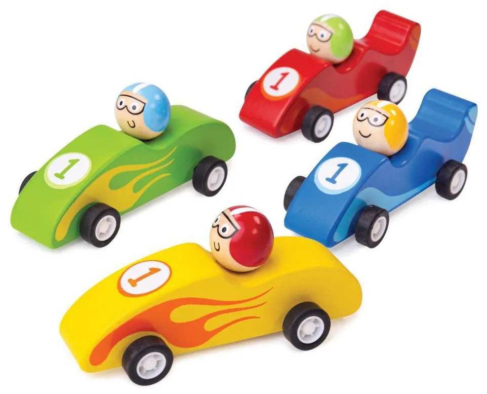 Bigjigs Toys Barevné dřevěné závodní auto 1ks