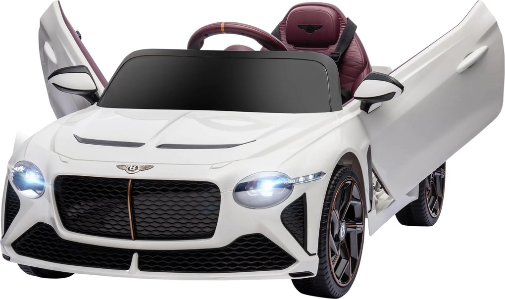 Dětské elektrické auto - HOMCOM - Bentley Bacalar - 2 motory 12V 25W - 2.4G dálkové ovládání - MP3 - klakson - 2 přední světla - bílá | Aosom