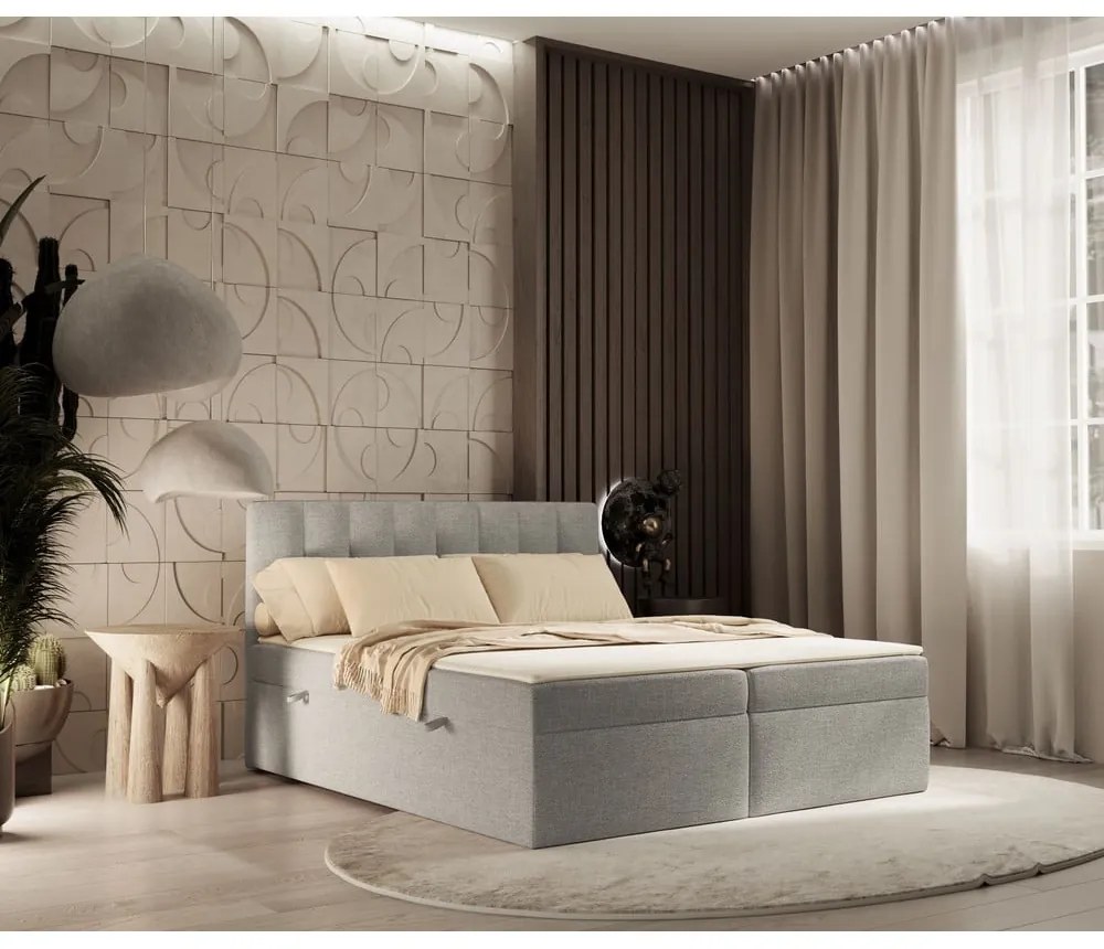 Světle šedá boxspring postel s úložným prostorem 180x200 cm Novento – Maison de Rêve
