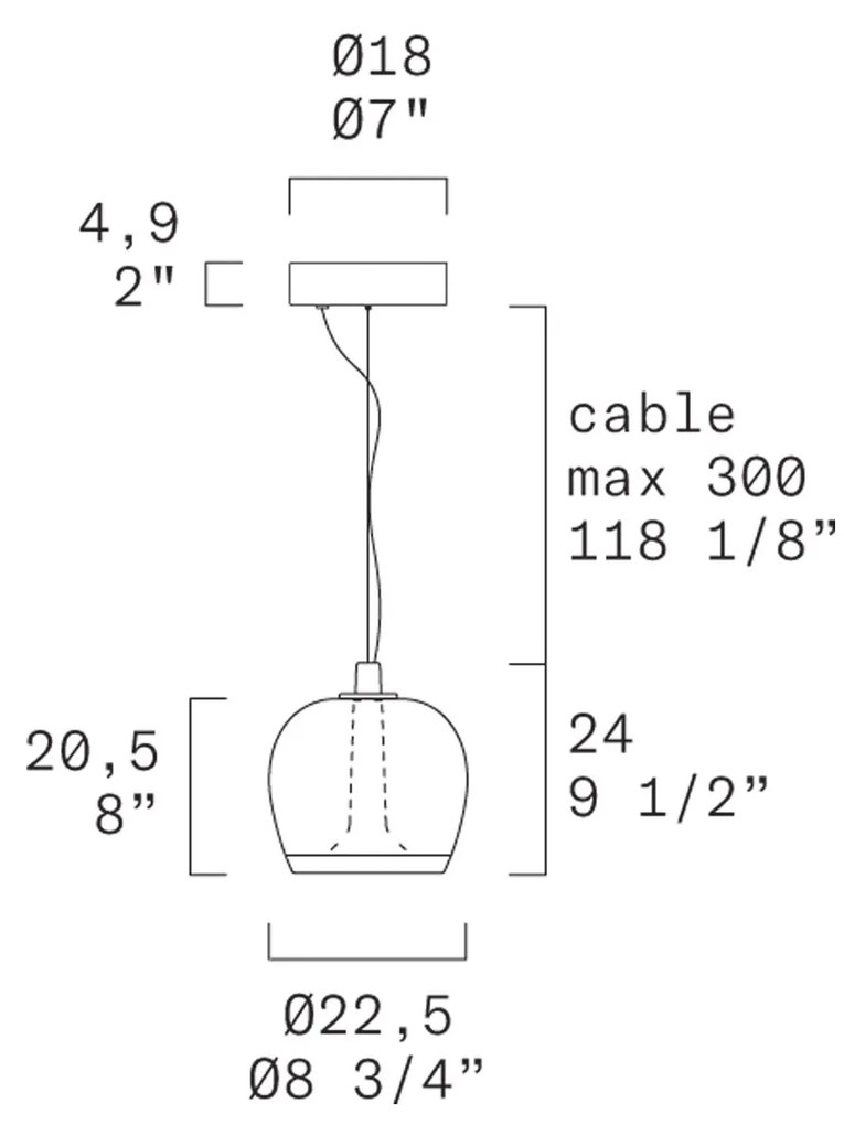 Leucos 0012349 Aurelia S22 SS, závěsné svítidlo kouřové sklo/zbraňová ocel, 11+5W LED 2700K stmívatelné, průměr 22,5cm