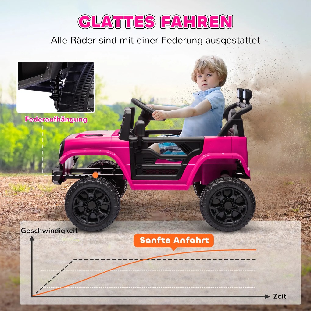 AIYAPLAY Elektrické auto pro děti 3+ let, bateriově poháněné 12V s dálkovým ovládáním, nastavitelnou rychlostí, USB, reflektory a klaksonem, růžové f…