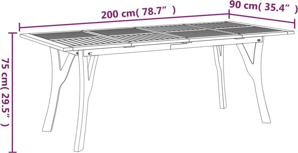 vidaXL Zahradní stůl 200 x 90 x 75 cm masivní akáciové dřevo [363309]