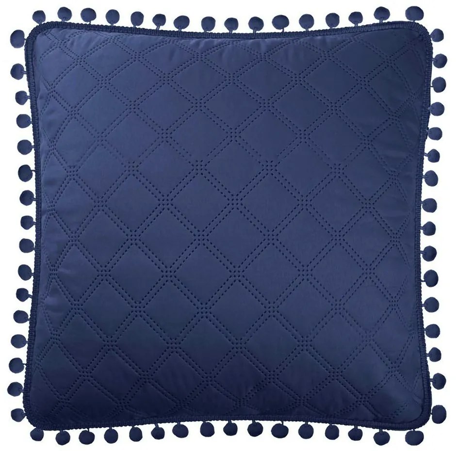 Spod Igły i Nitki Pompoo povlak na polštář Pompoo pompom 45x45 navy blue Pompoo pompomy kosočtverce glamour dekorativní na přehoz na postel
