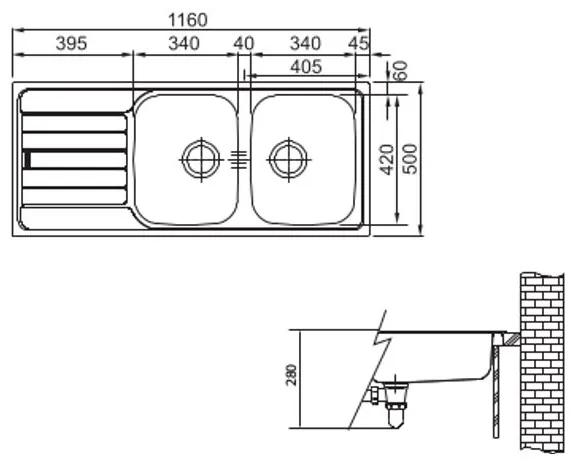 Franke Spark SKX 621 Nerezový dvoudřez s odkapem oboustranné provedení, 116x50cm, 101.0504.083
