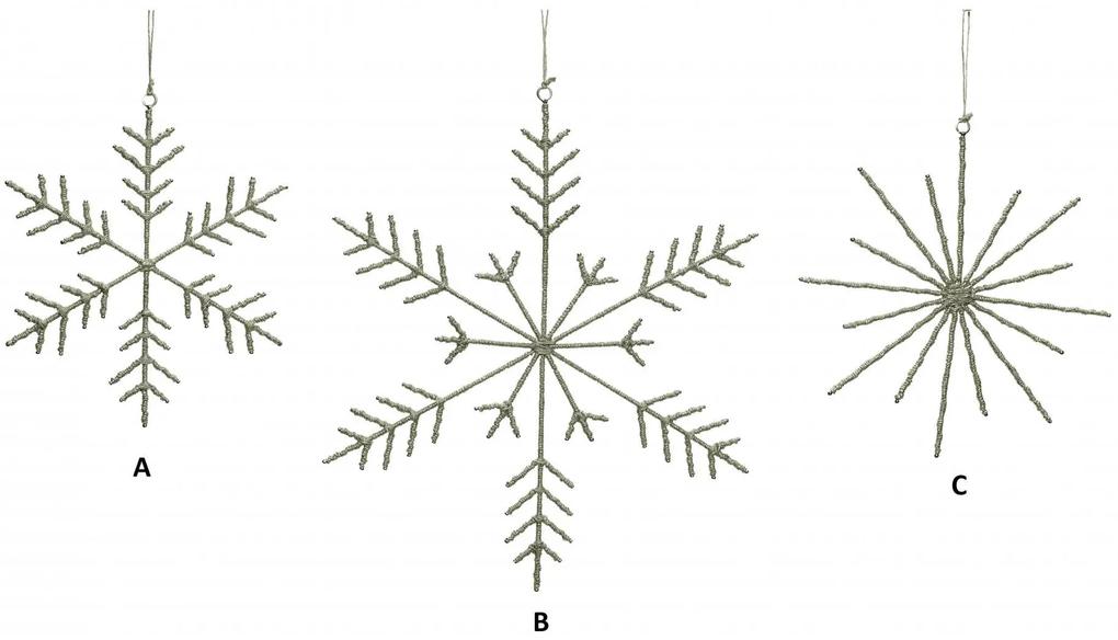 Hübsch Dekorativní sněhová vločka Jute Typ C, béžová barva, hnědá barva, čirá barva, přírodní barva, kov, textil