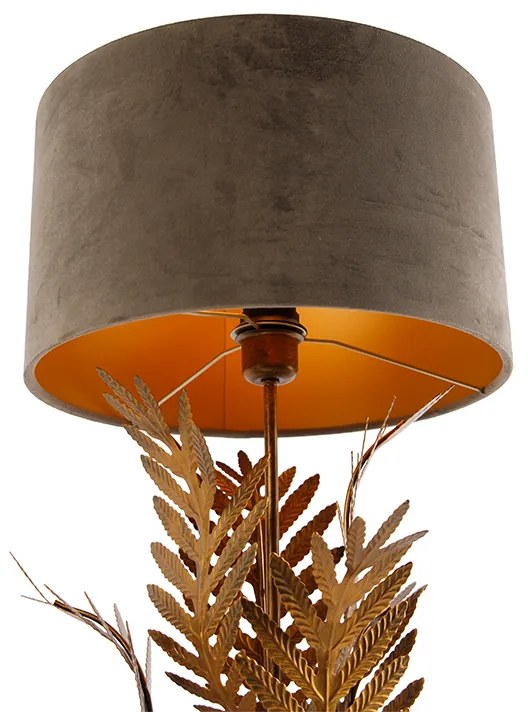 Vintage stolní lampa zlatá se sametovým odstínem taupe 35 cm - Botanica