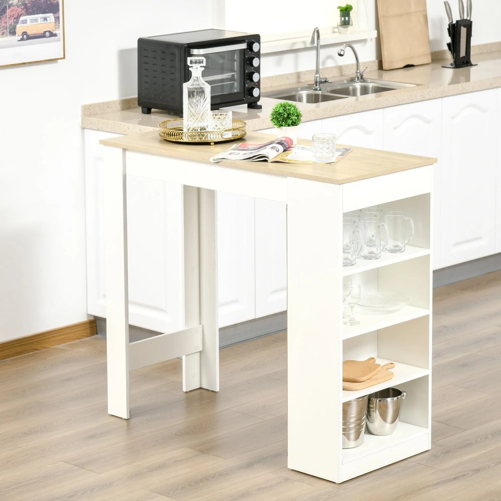 HOMCOM barový stůl pro 2 osoby, vysoký bistro stůl se 4 otevřenými policemi pro malé prostory — kuchyně a obývací pokoj, 115 x 50 x 102,7 cm, moderní…