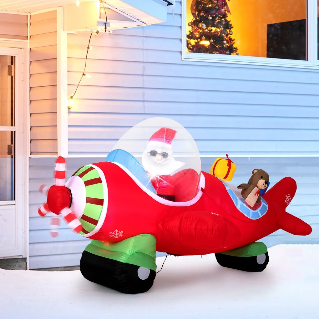 Costway 220 cm Nafukovací Santa Claus v letadle a dárková krabička a LED světla
