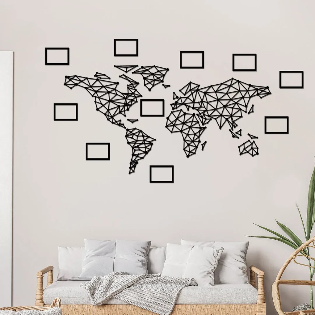 dřevo života Dřevěný fotorámeček mapa světa Zvolte barvu dekoru: Černá, Velikost map: 152x80