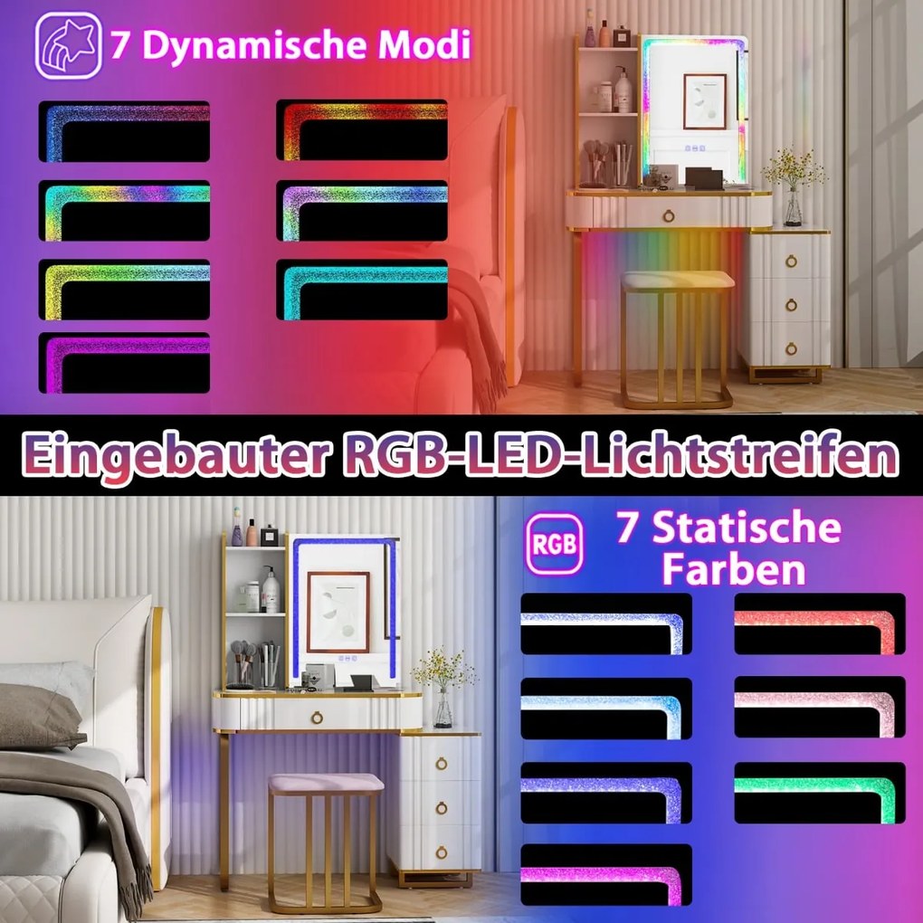 Costway Toaletní stolek se 7 dynamickými a 7 statickými stmívatelnými LED